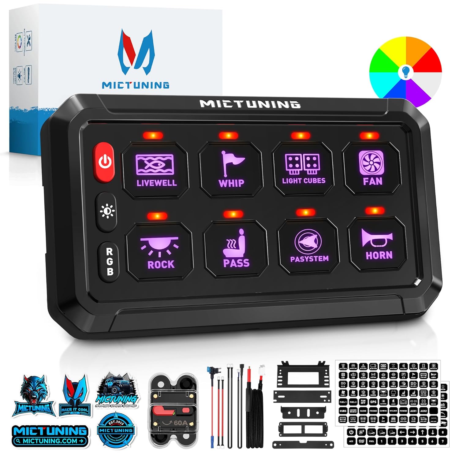 MICTUNING P1s RGB 5 Inch 8 Gang Switch Panel, High Power 5-Level ...