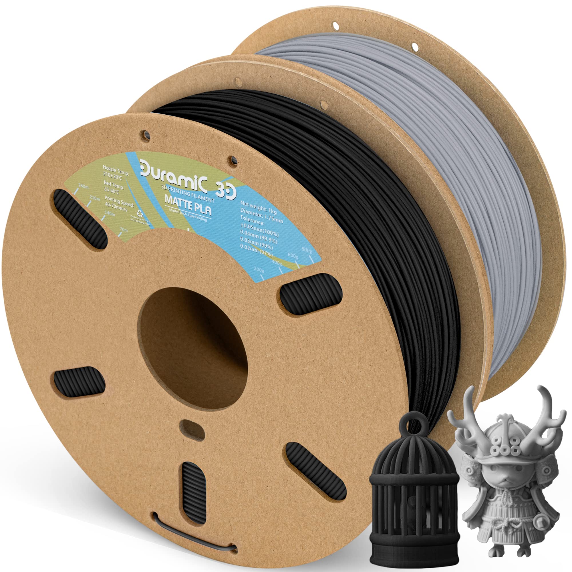 Snapklik.com : DURAMIC 3D Matte PLA Filament 1.75mm Black Gray 2 Pack ...