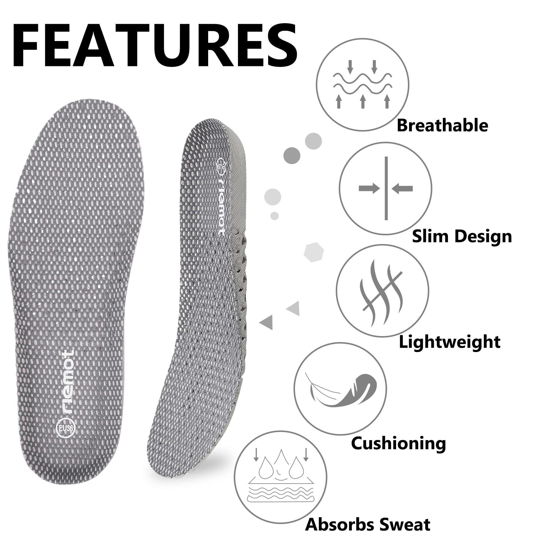 Snapklik.com : Riemot Mens Sport Shoe Inserts Breathable Shoe Insoles ...