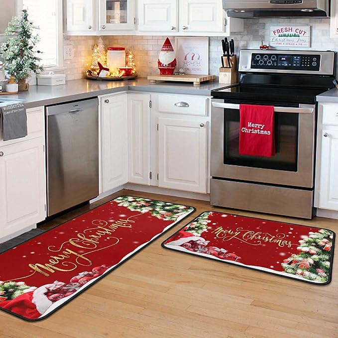 Amazon.com: Christmas Kitchen Rugs 2 PCS, Merry Christmas Kitchen Rug ...