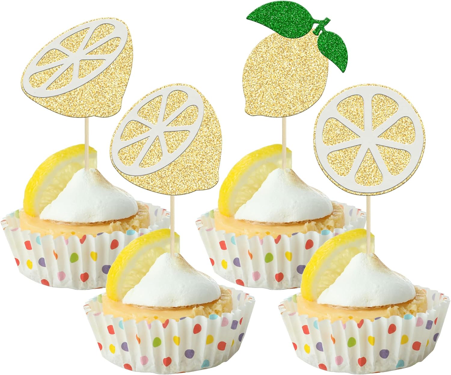 24Pcs Lemon Cupcake Toppers Glitter Flower Ring Fruit Bridal Shower ...