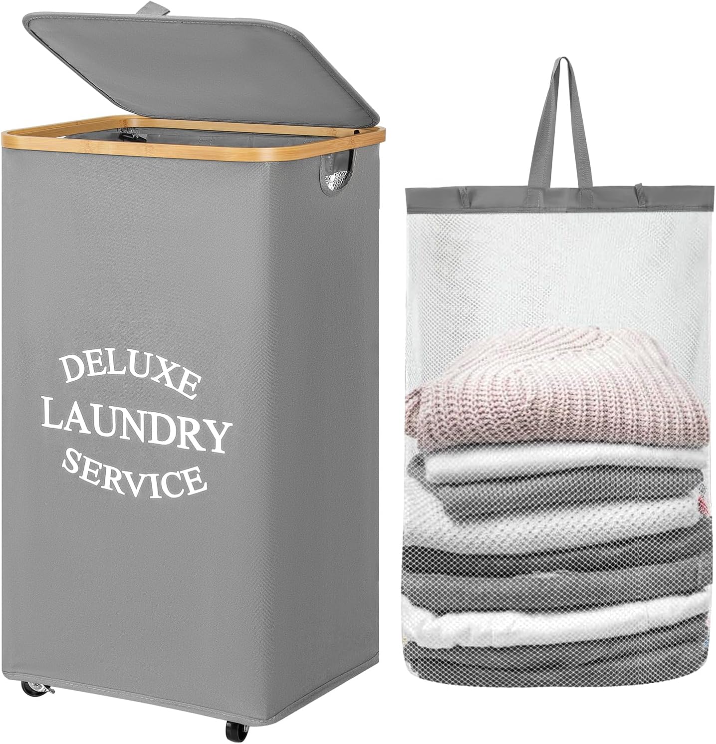 Amazon.com: WOWLIVE 100L Laundry Hamper With Wheels, Large Basket With ...