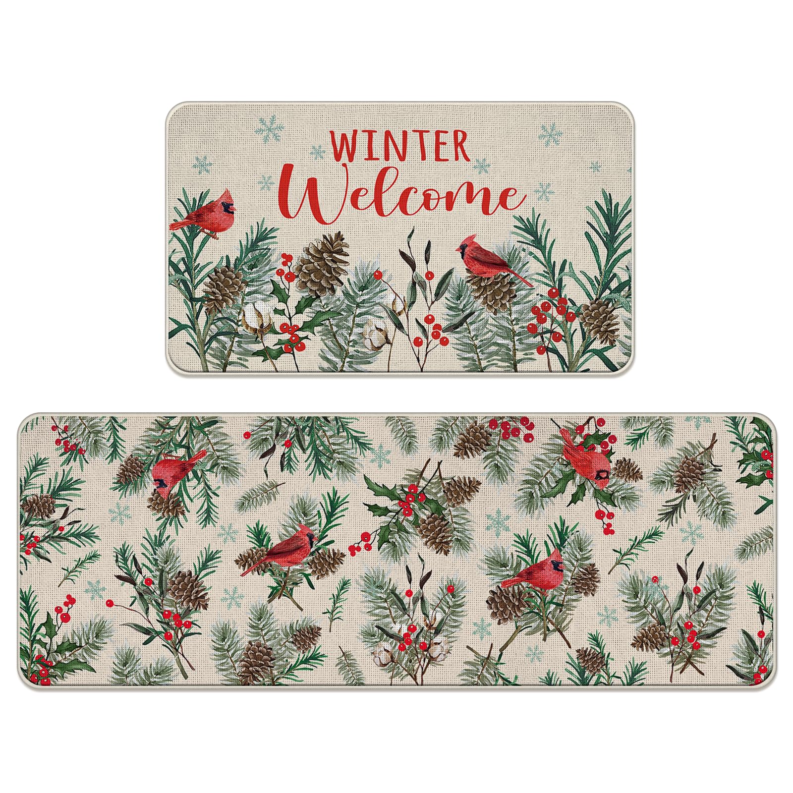 Amazon.com: Tailus Winter Welcome Cardinal Kitchen Rugs Set of 2, Red ...
