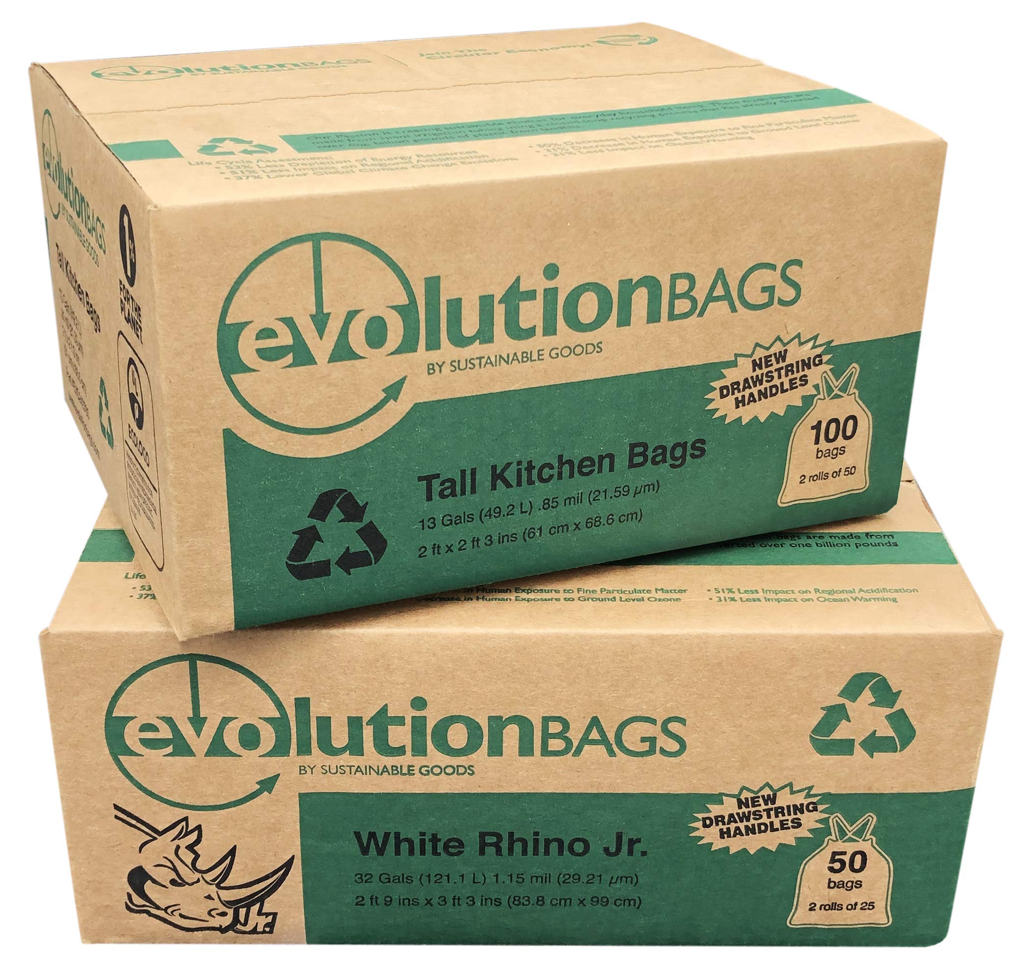 **NEW** Evolution Trash Bag Tall Kitchen DRAWSTRING, 100 bags/box, made ...