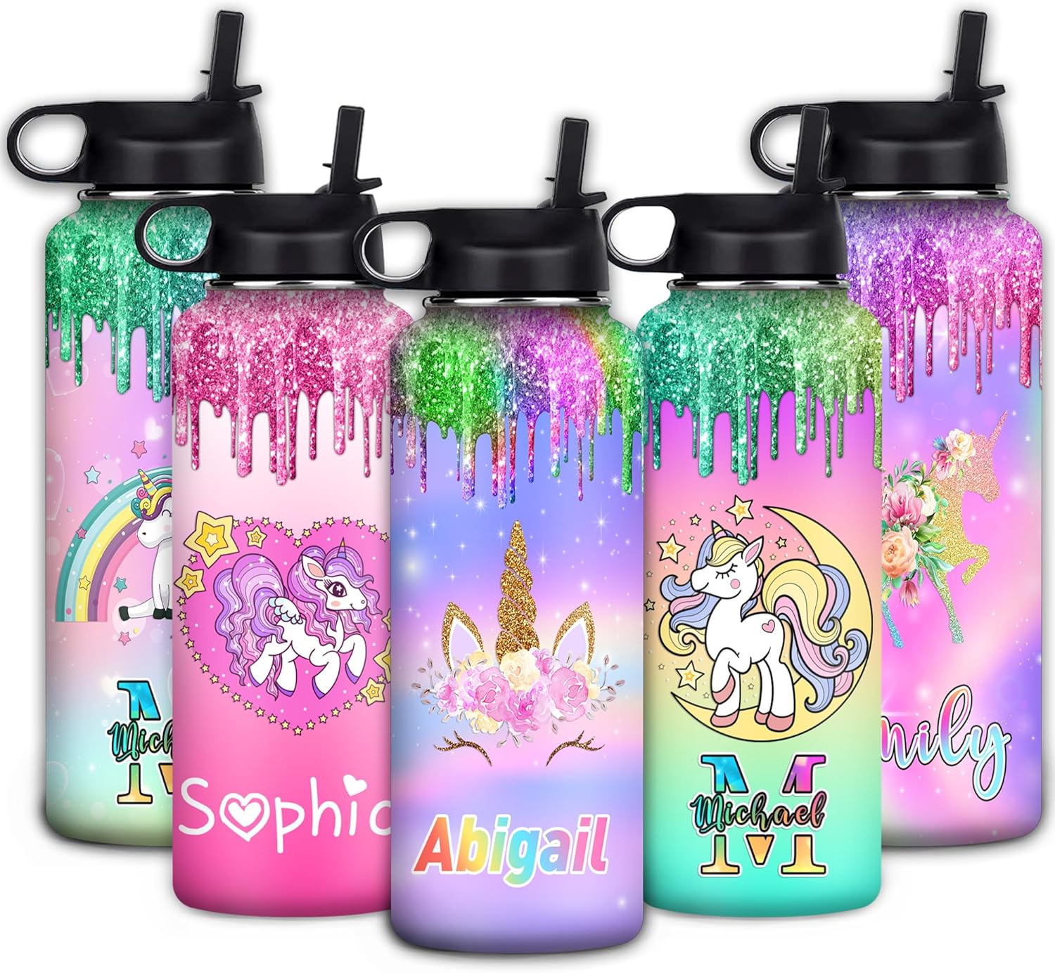 Amazon.com: M YESCUSTOM Custom Girls Water Bottles with Name, Multi ...