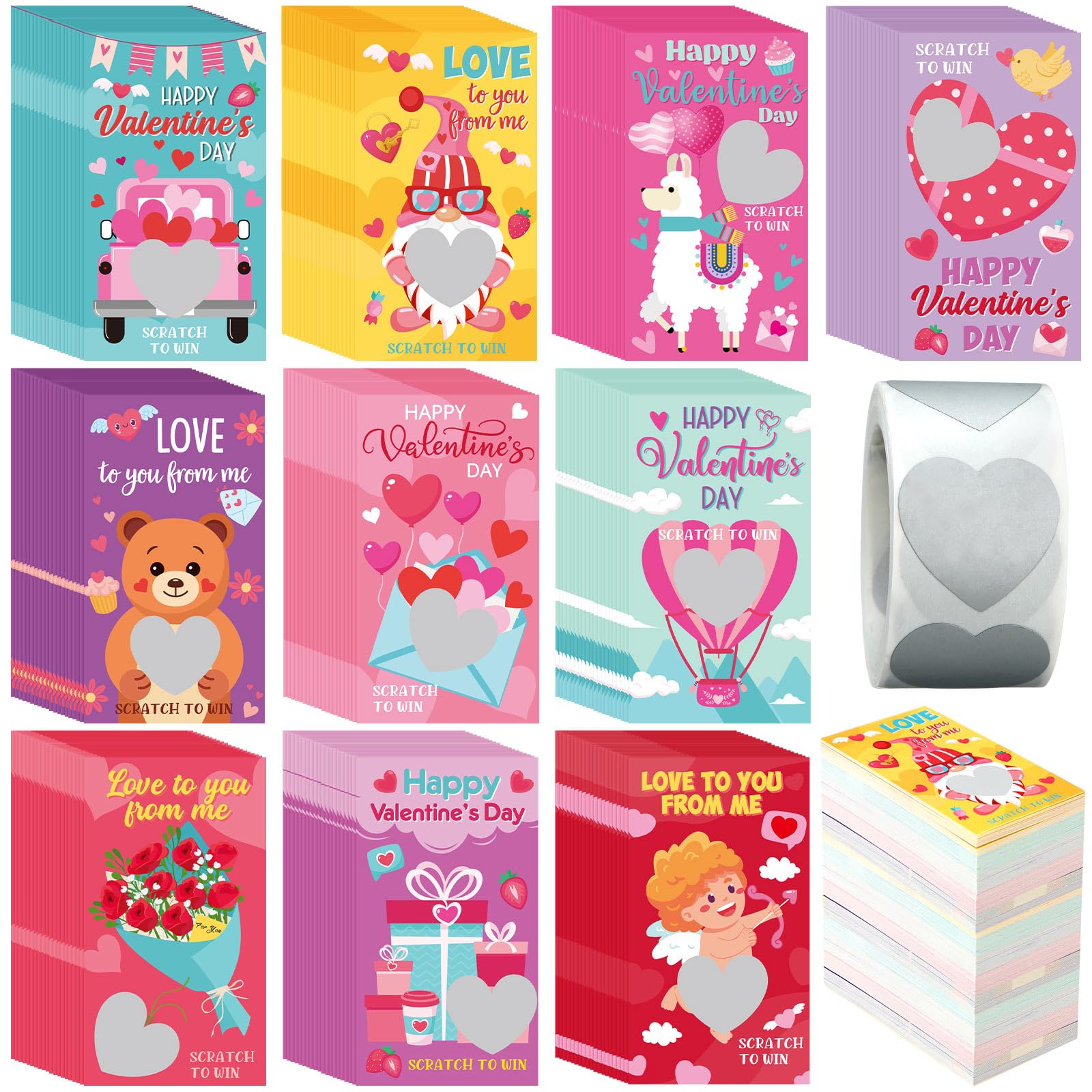 Amazon.com : WinnerWhy 200 Pcs Valentine's Day Scratch Off Cards 10 ...
