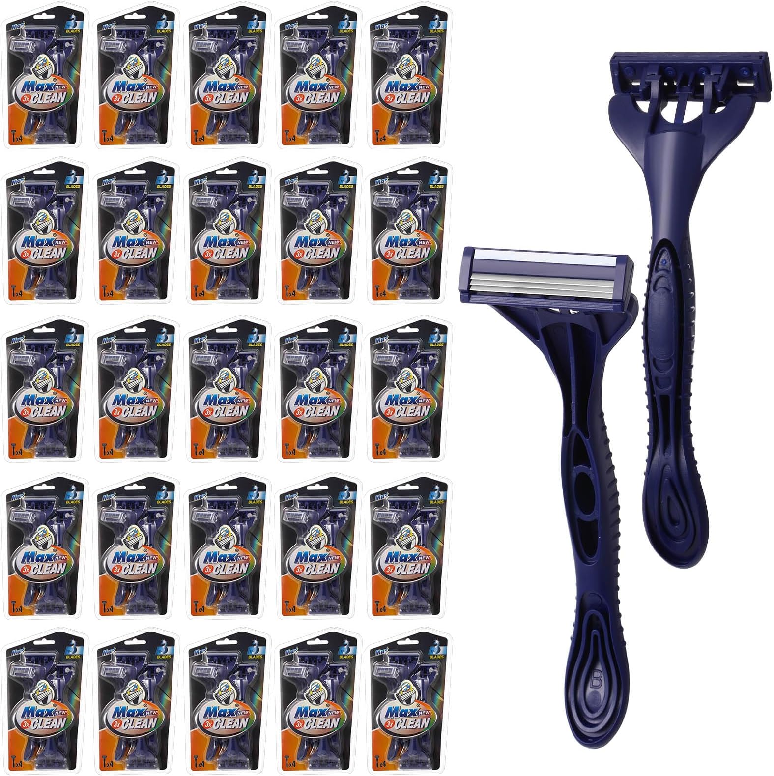 Amazon.com: Wovnet 100 Pcs 3 Blade Disposable Razors for Men Bulk Comfort Men's Navy Blue ...