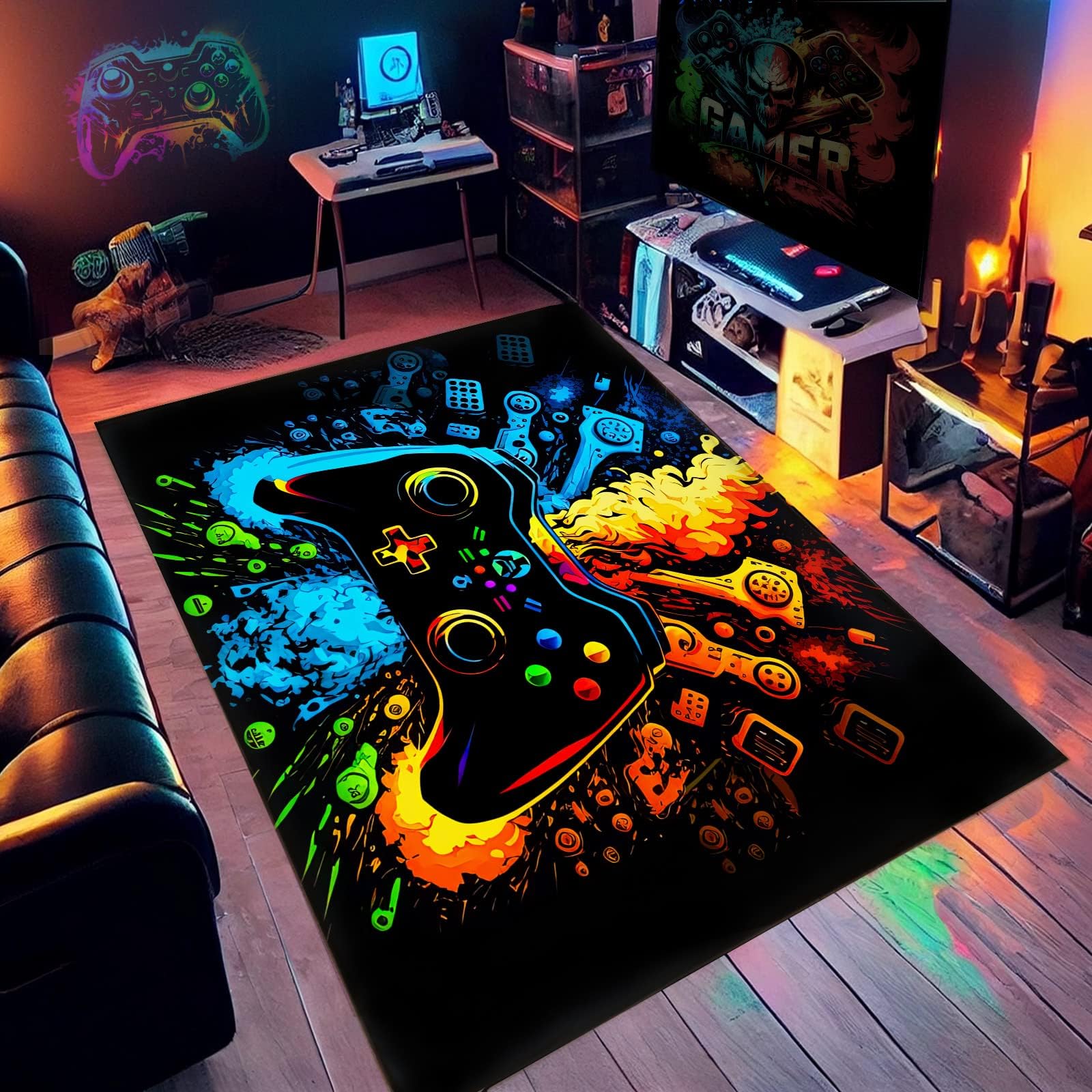 Amazon.com: ERWAAD Gaming Rug for Boys Room - Gamer Rug with Game ...