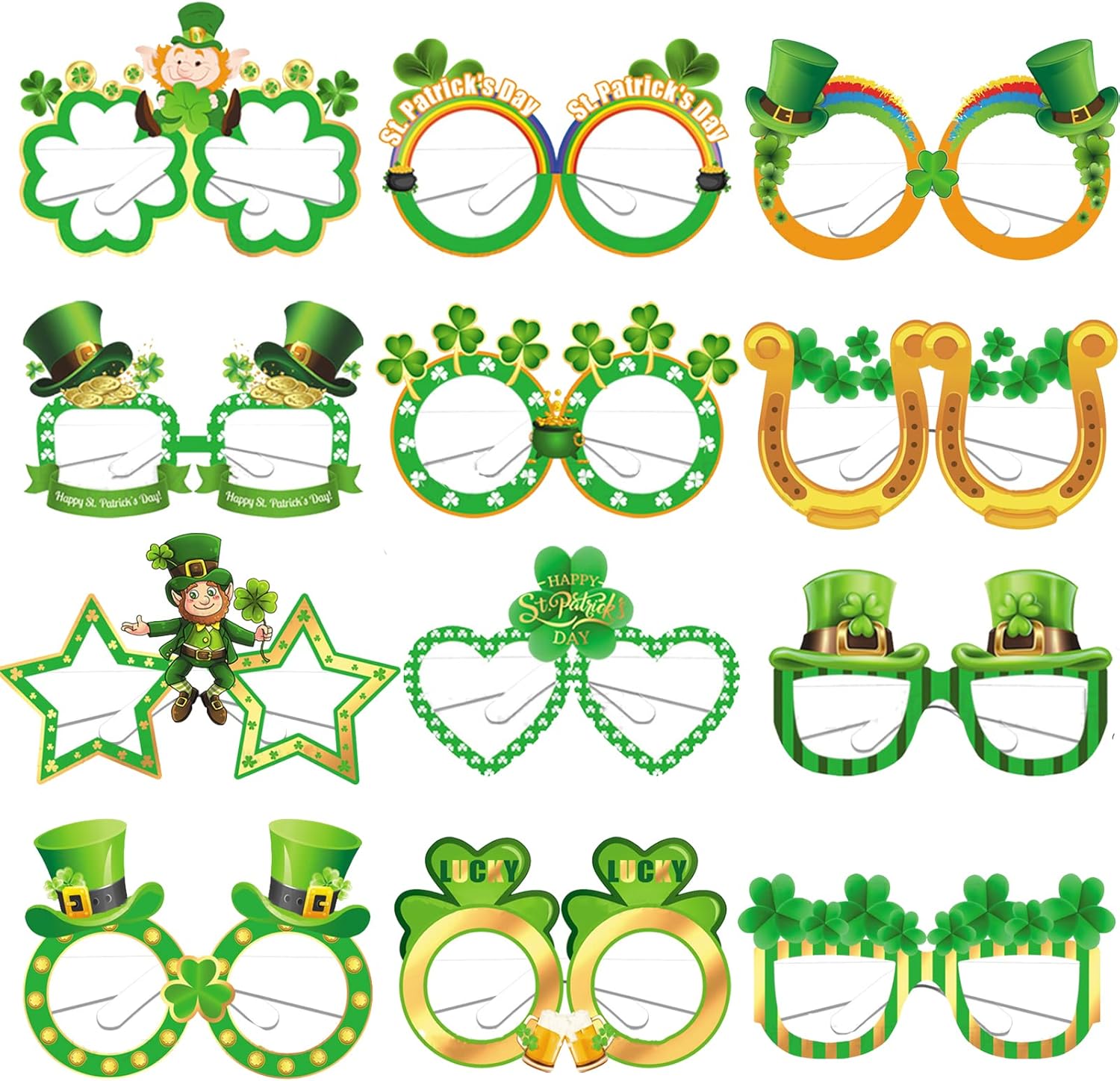 Qpout 24PCS St. Patrick's Day Glasses with 12 Designs Fancy Green ...