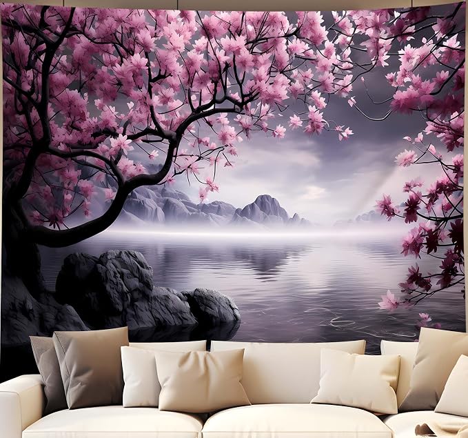 Amazon.com: QGHOT Japanese Tapestry Wall Hanging, Asian Cherry Blossom ...