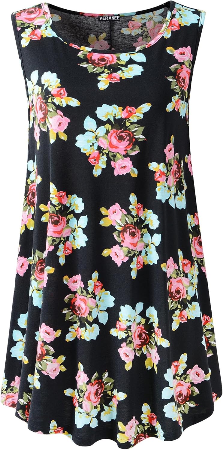 Veranee Women's Sleeveless Swing Tunic Summer Floral Flare Tank Top ...