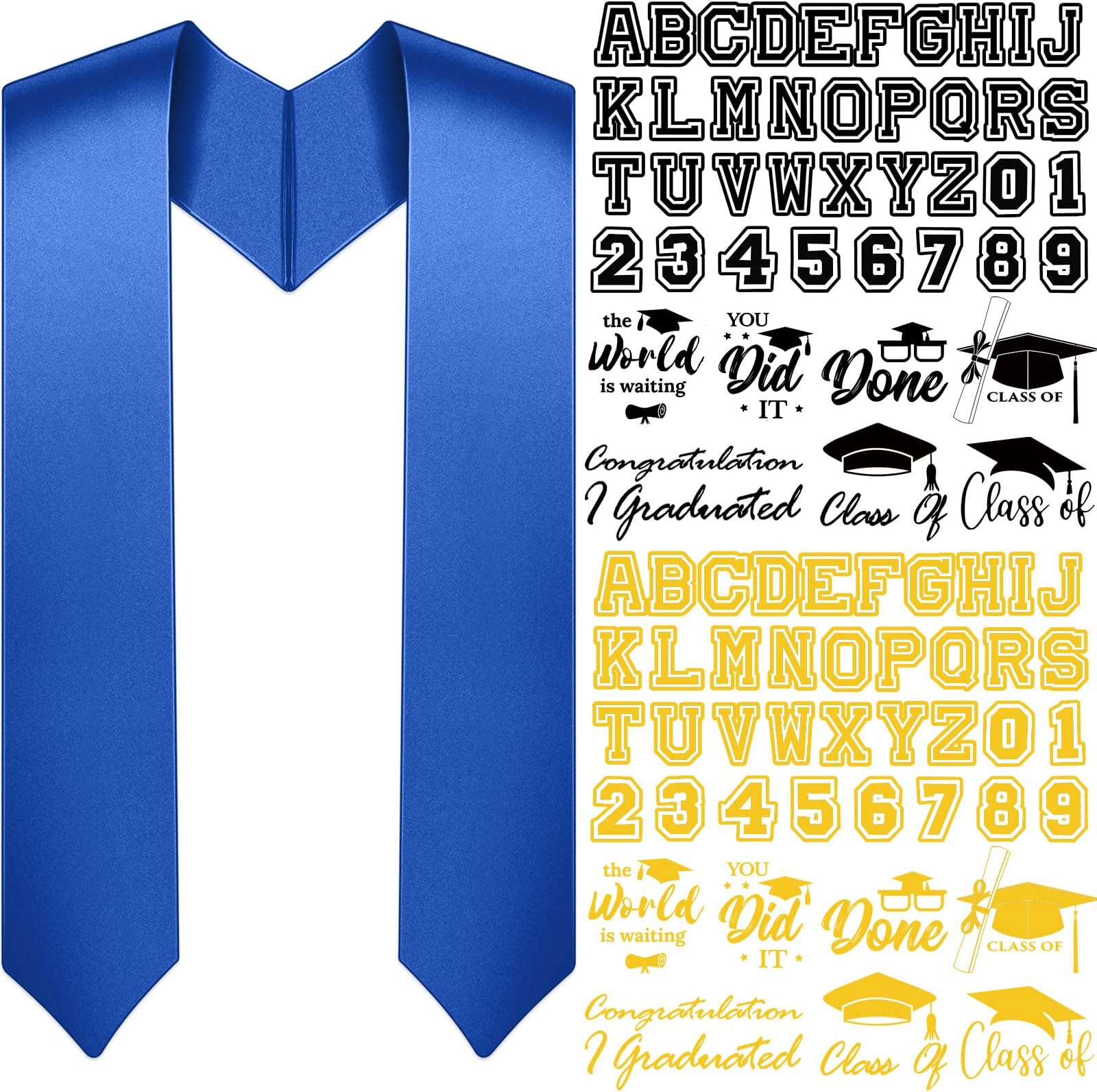 Amazon.com: Unisex Adult Plain Graduation Stole with A to Z Letter 0 to ...