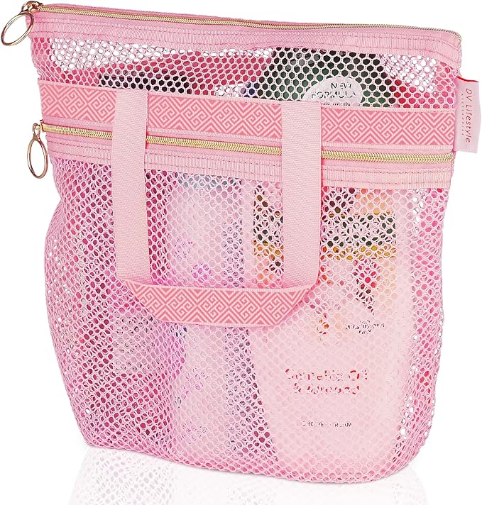 DV Lifestyle Mesh Shower Bag 25 x 26cm Caddy with Zipper & 2 Pockets ...
