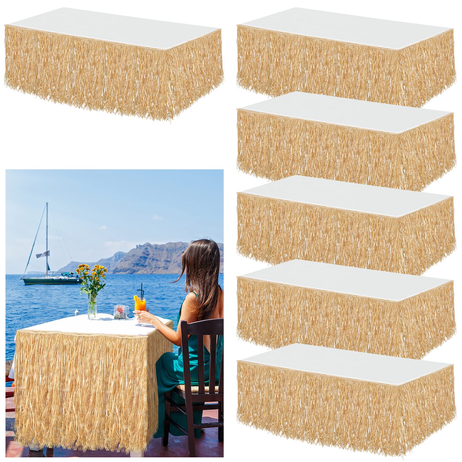 6 Pack Natural Raffia Table Skirt Luau Hawaiian Skirt Table Grass Beach ...
