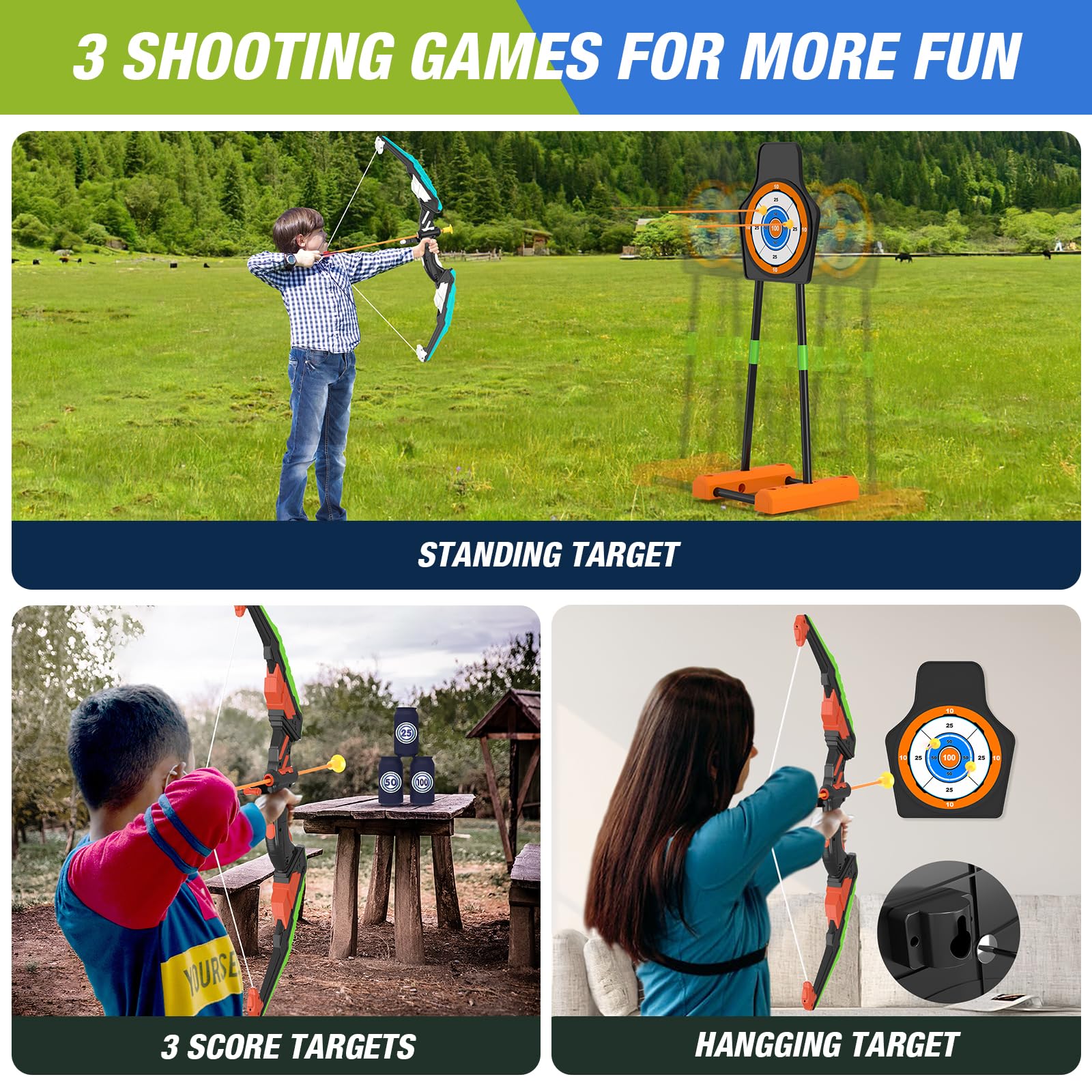 HYES (Moving Target) 2 Pack Bow and Arrow for Kids, LED Light Up ...