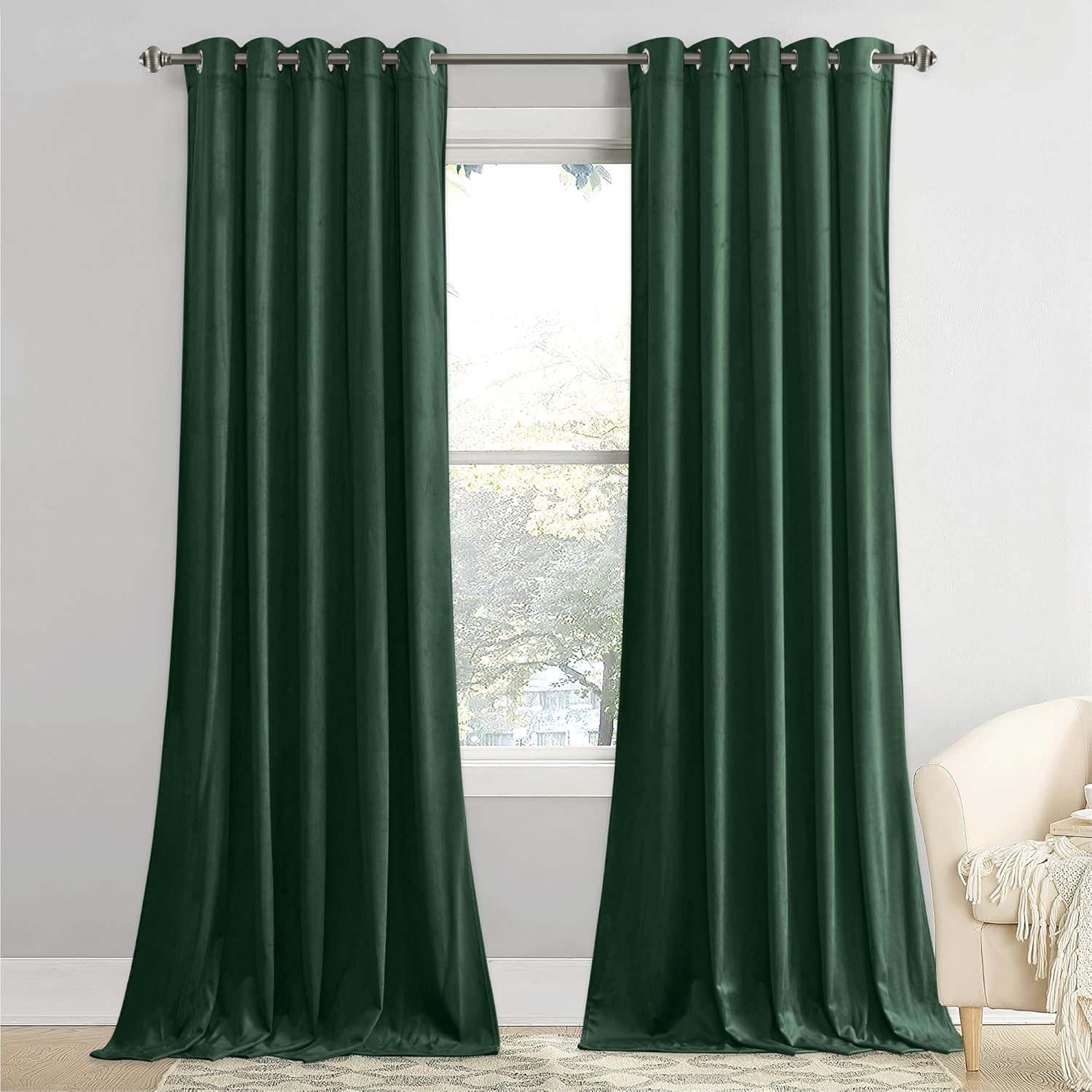 Amazon.com: StangH Luxury Dark Green 62 inch Width Velvet Curtains ...