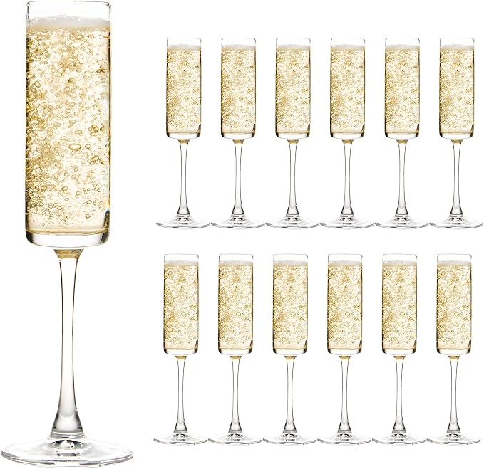 Amazon.com | UMEIED 6 Oz Edge Champagne Flutes Set of 12, Long Stemmed ...