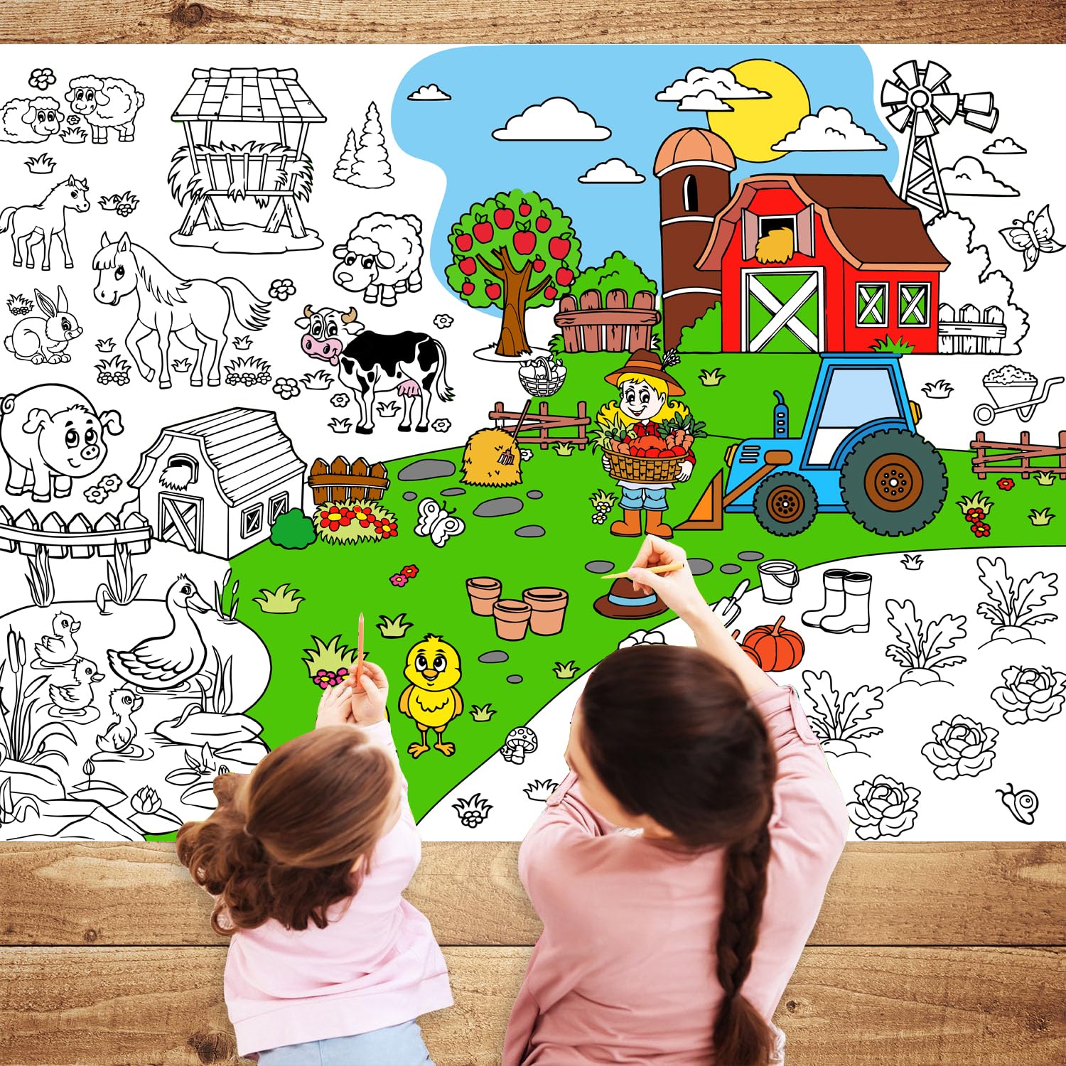 Buy Giant Farm Animal Party Coloring , Farm Theme Activity /Table Cover ...