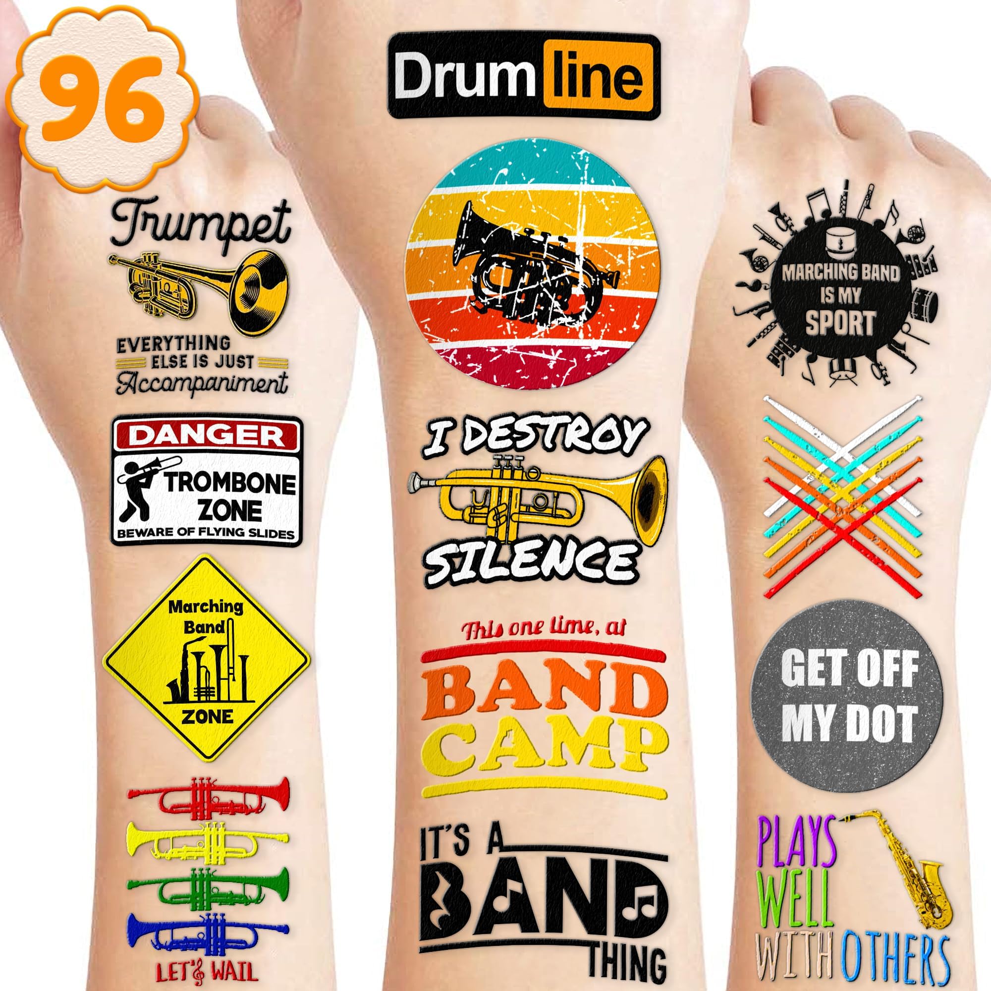 Amazon.com : 96 PCS Funny Drumline Marching band Drummer Temporary Tattoos Stickers Themed ...