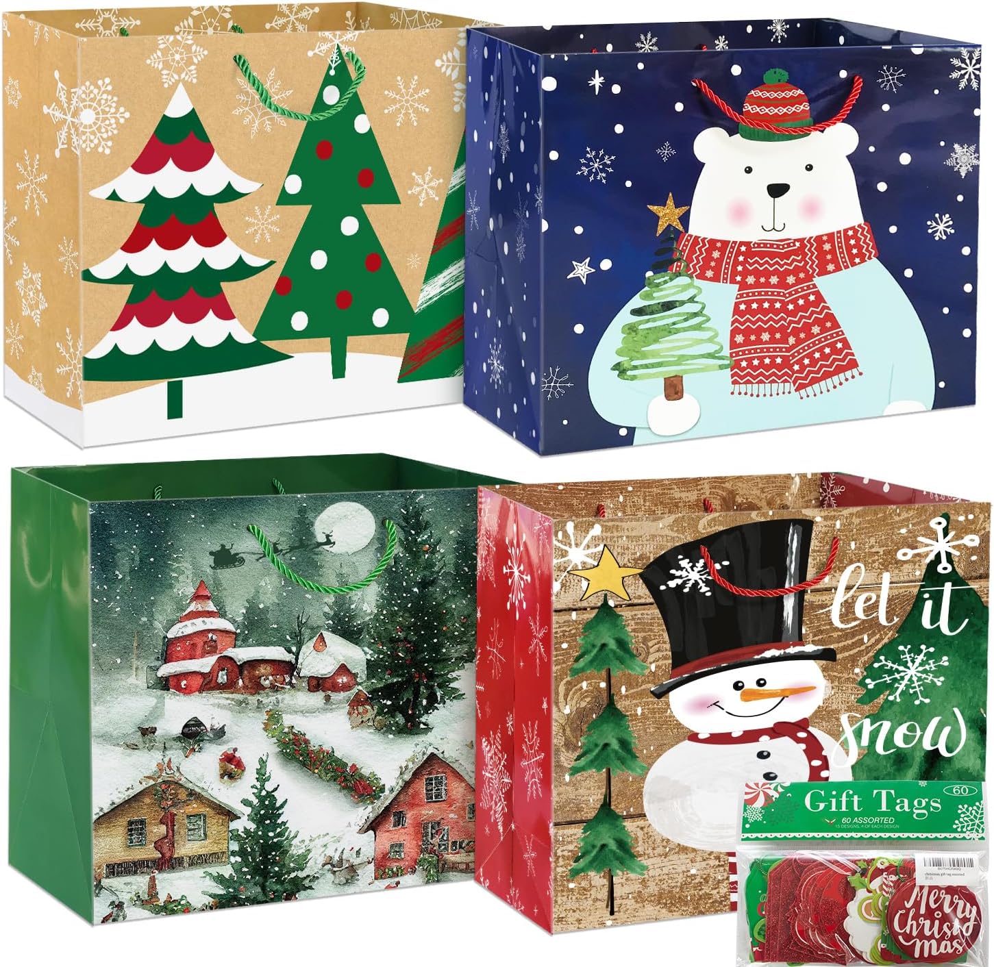 Amazon.com: Gift Boutique 24 Count Gift Bags For Christmas Bulk Set ...