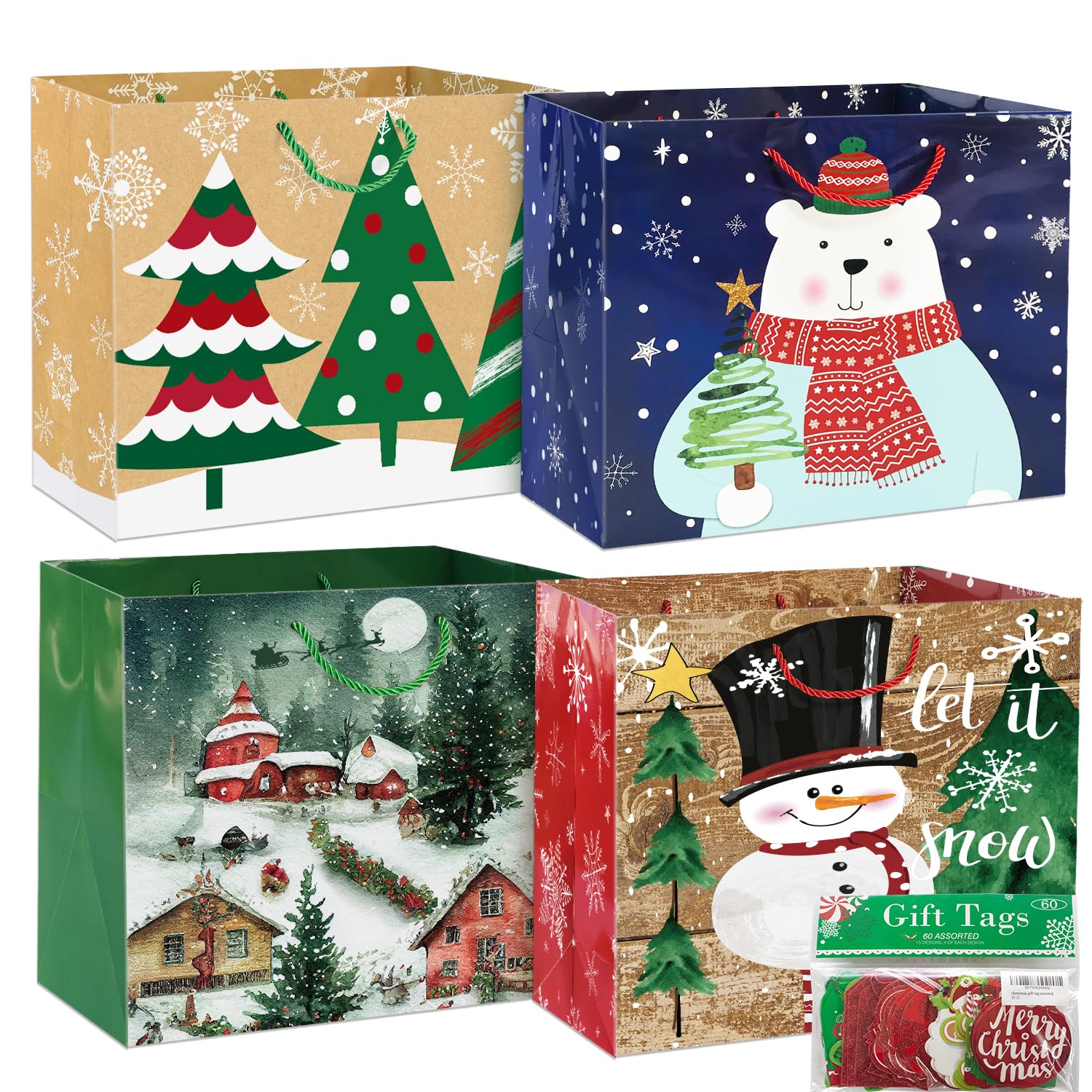 Amazon.com: 12 Extra large Christmas Gift Paper Bags Bulk with handles ...