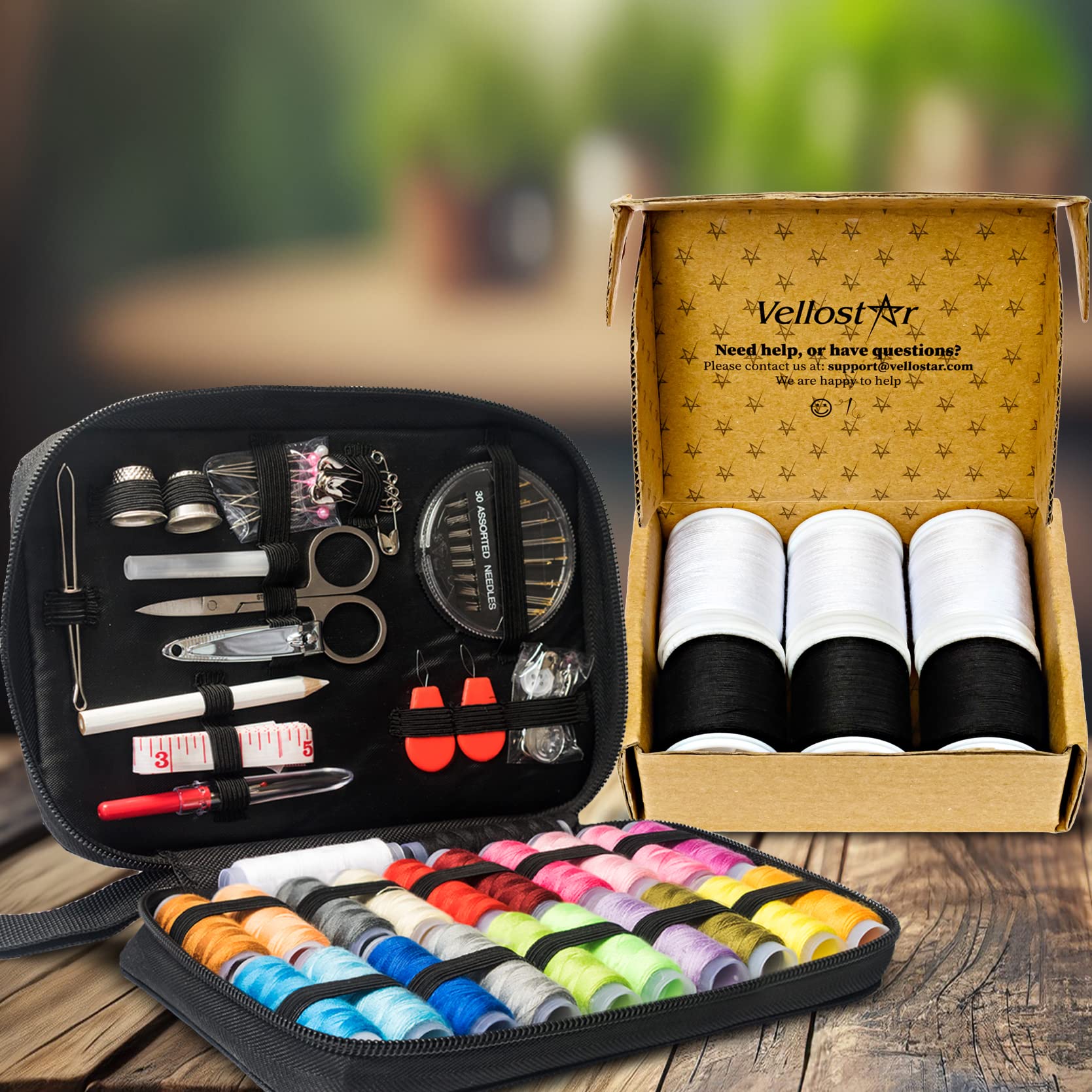 Amazon.com: Vellostar Black Sewing Kit and Sewing Thread Set Bundle ...