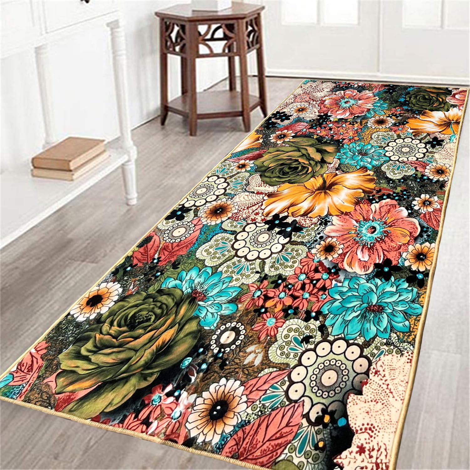 Amazon.com: Boho Floral Hallway Runner Rug 2x6 Flowers Throw Rug ...