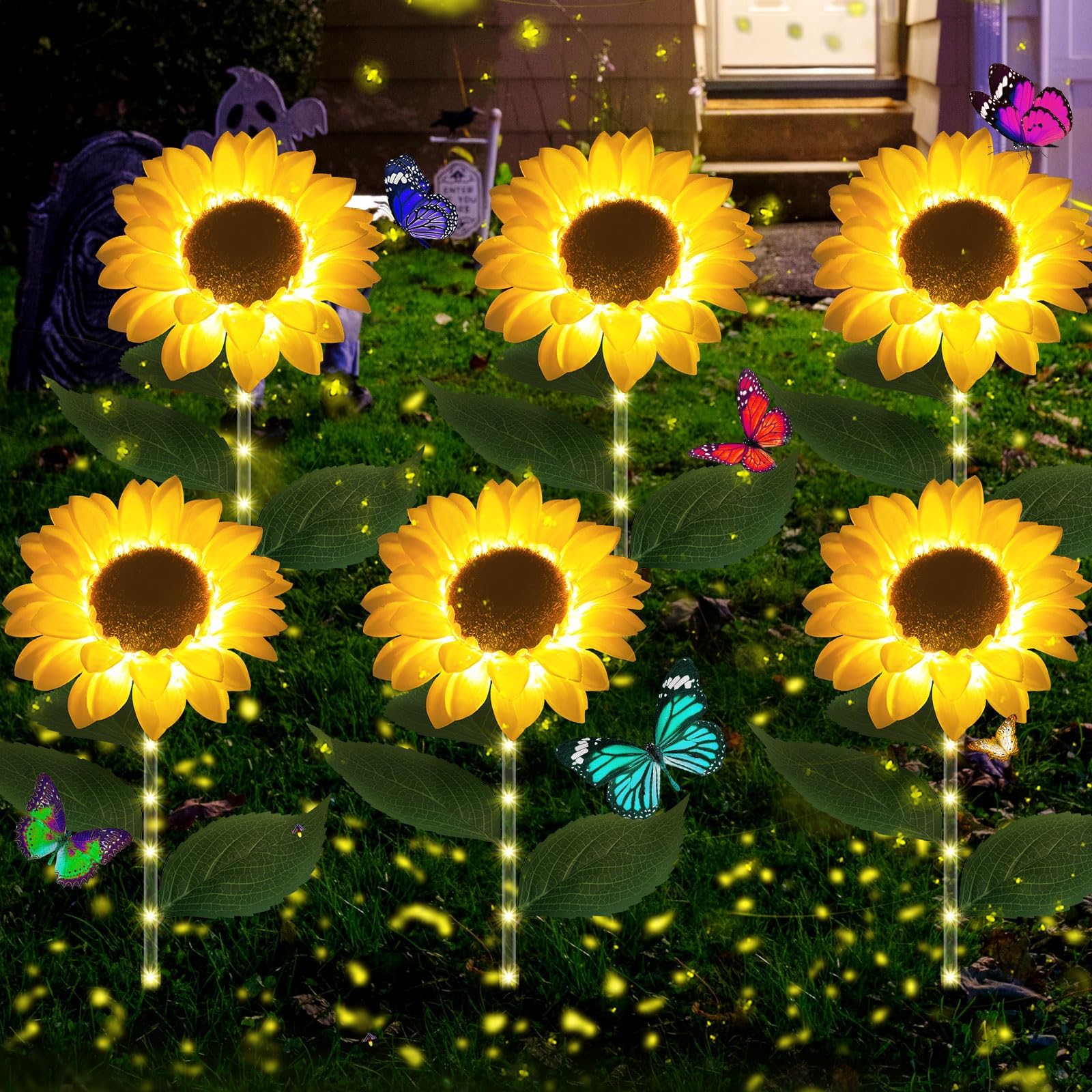 3 Pack Solar Lights Outdoor Garden Decor with 3 LED Sunflower Yellow ...