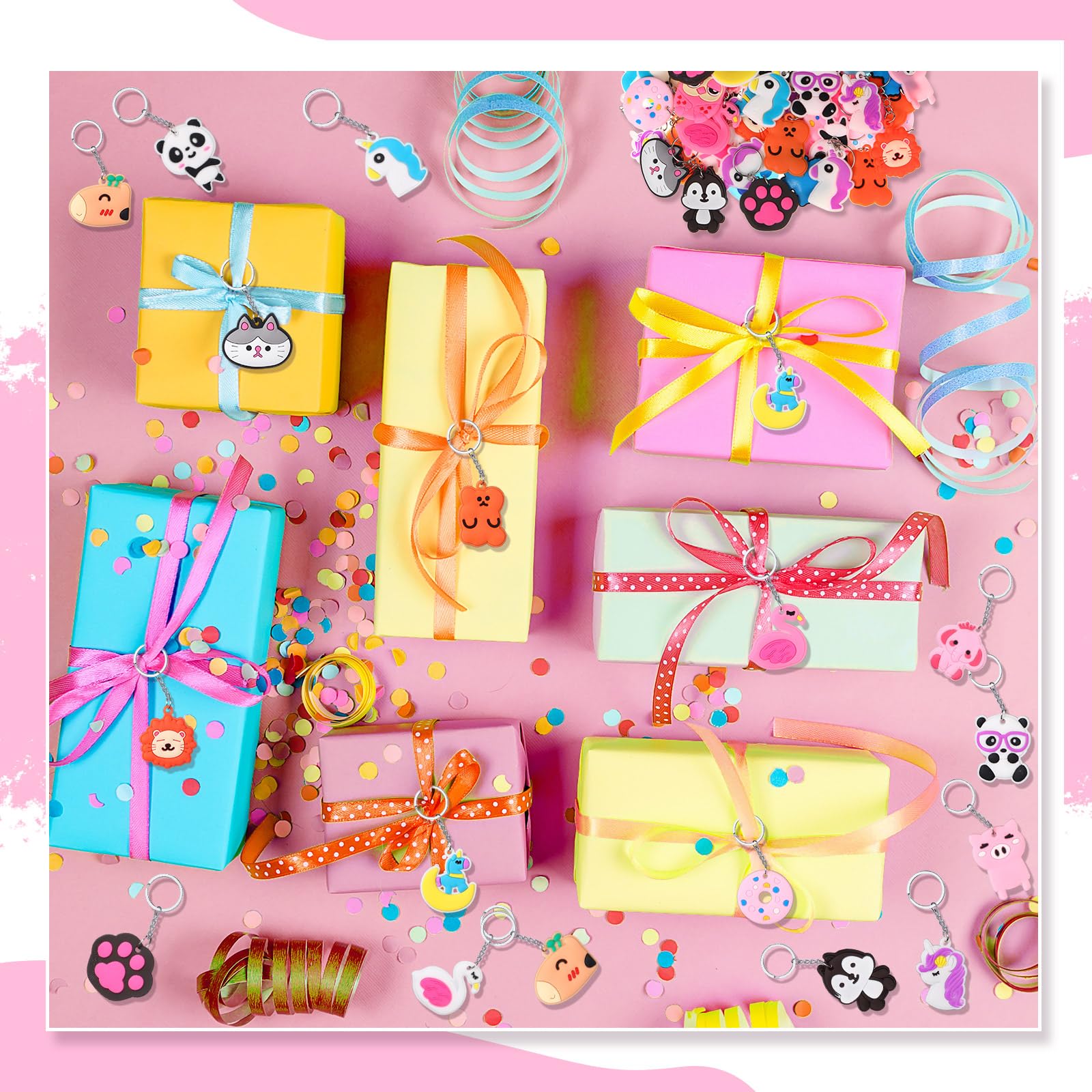 Hillban 200 Pcs Cute Keychains Bulk Kids Party Favors Keychains Unicorn ...