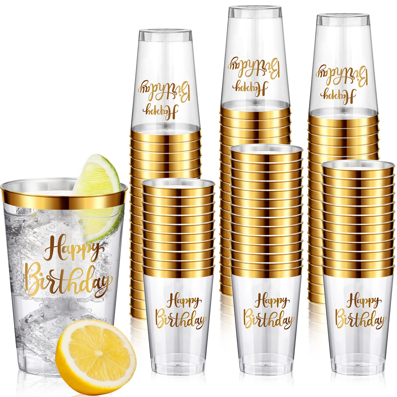 Hoolerry 160 Pcs 12 oz Happy Birthday Cups Disposable Plastic Rimmed ...