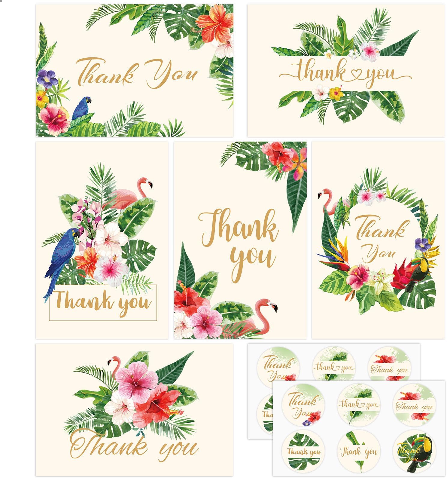 Amazon.com : AnyDesign 36 Pack Summer Thank You Cards Bulk Tropical ...
