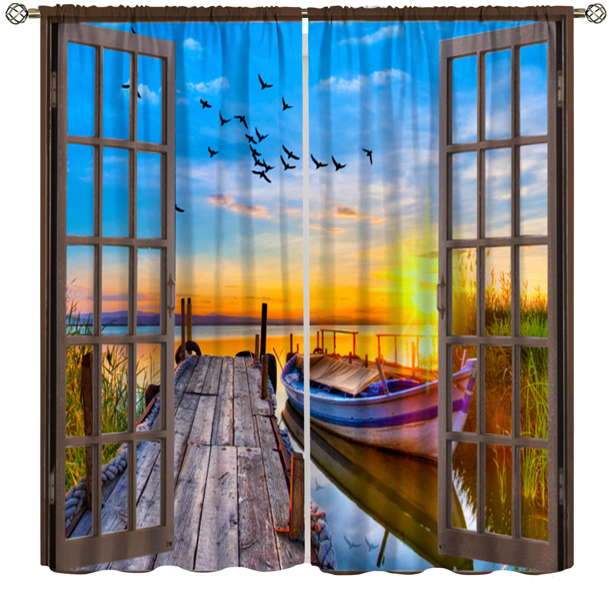 Amazon.com: Yoakiet Lakeside Landscape Curtains, Rustic Style Bridge ...