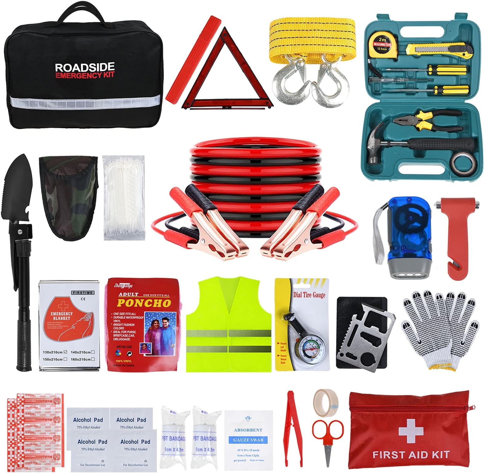 ISWEES Car Emergency Kit with Jumper Cable,Auto Roadside Assistance ...