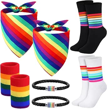 Amazon.com: 10 Pcs LGBTQ Accessories Set - 2 Rainbow Bandanas, Pride ...