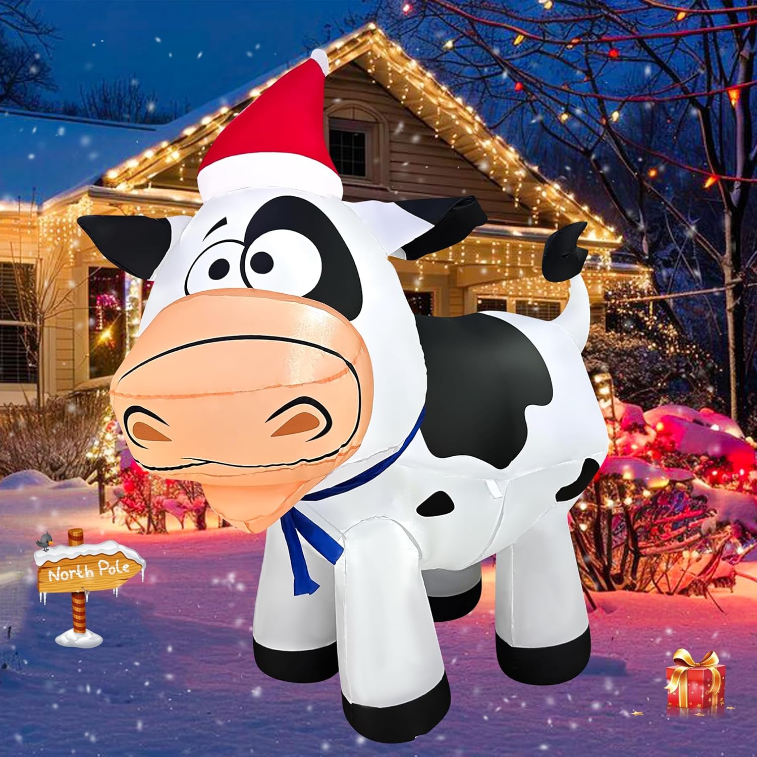 Amazon.com: JOYEASE 4.5 FT Christmas Inflatables Cow Wearing Hat ...
