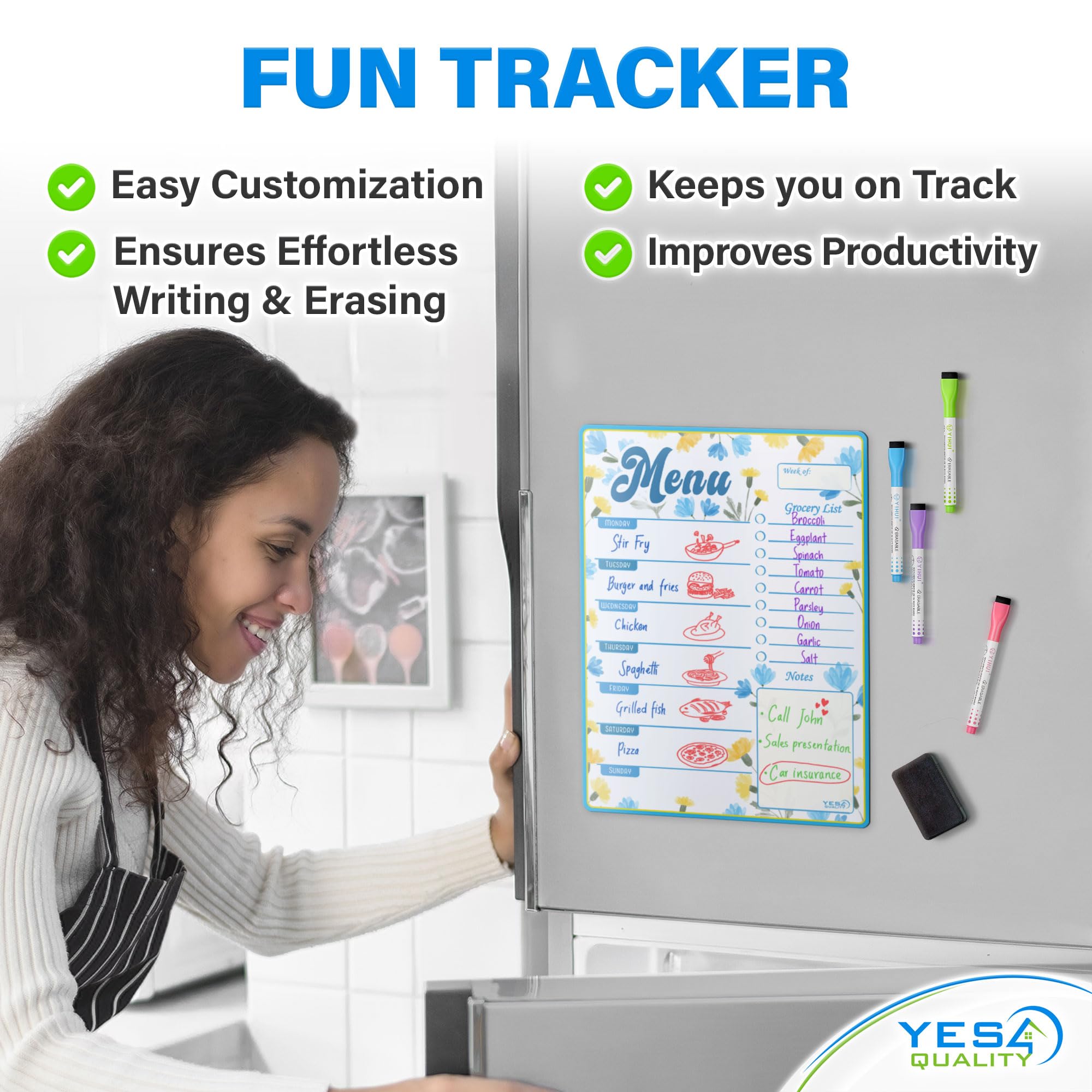 Magnetic Dry Erase Menu Board – 16×12, Flowers – Weekly Meal Planner ...