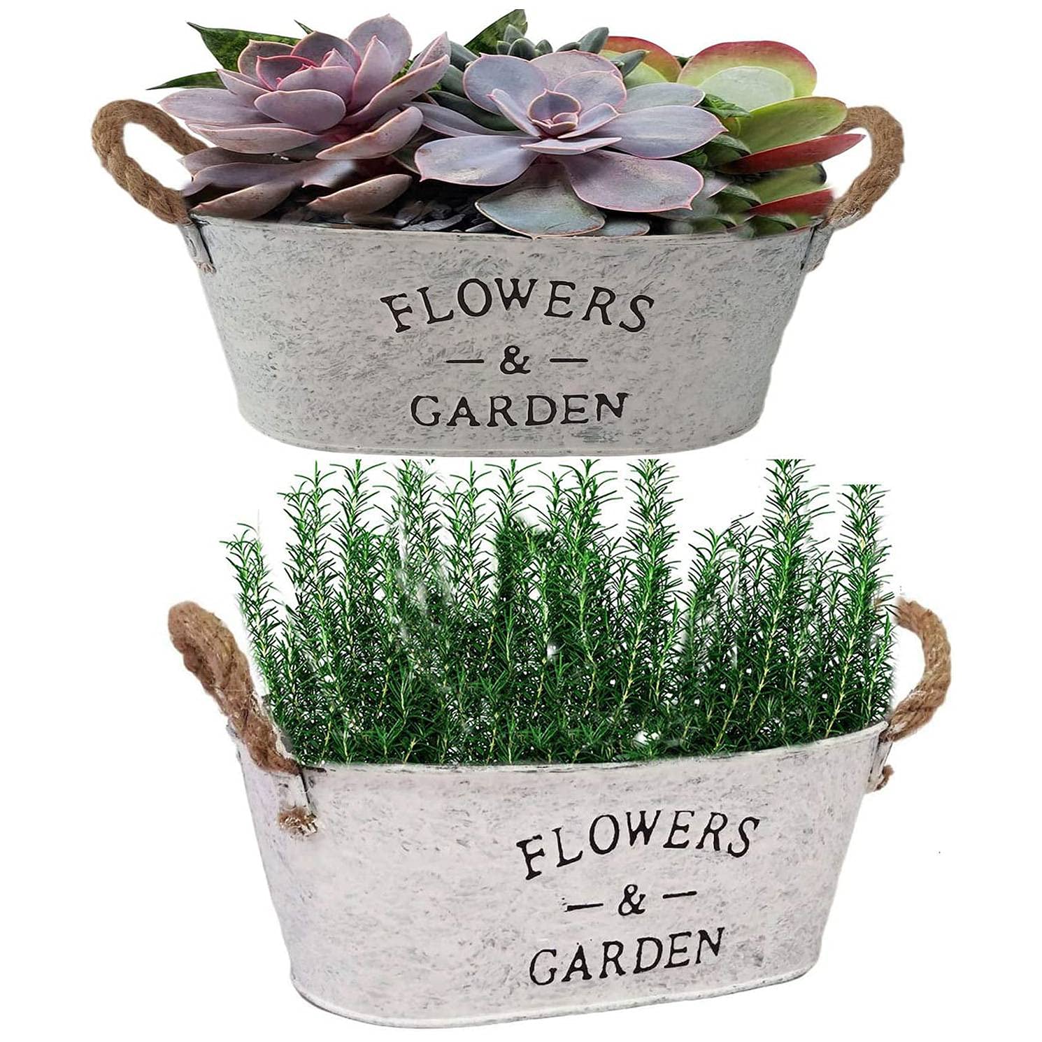 Amazon.com : Cusstally 2 Rustic Metal Planters with Handles,Farmhouse ...