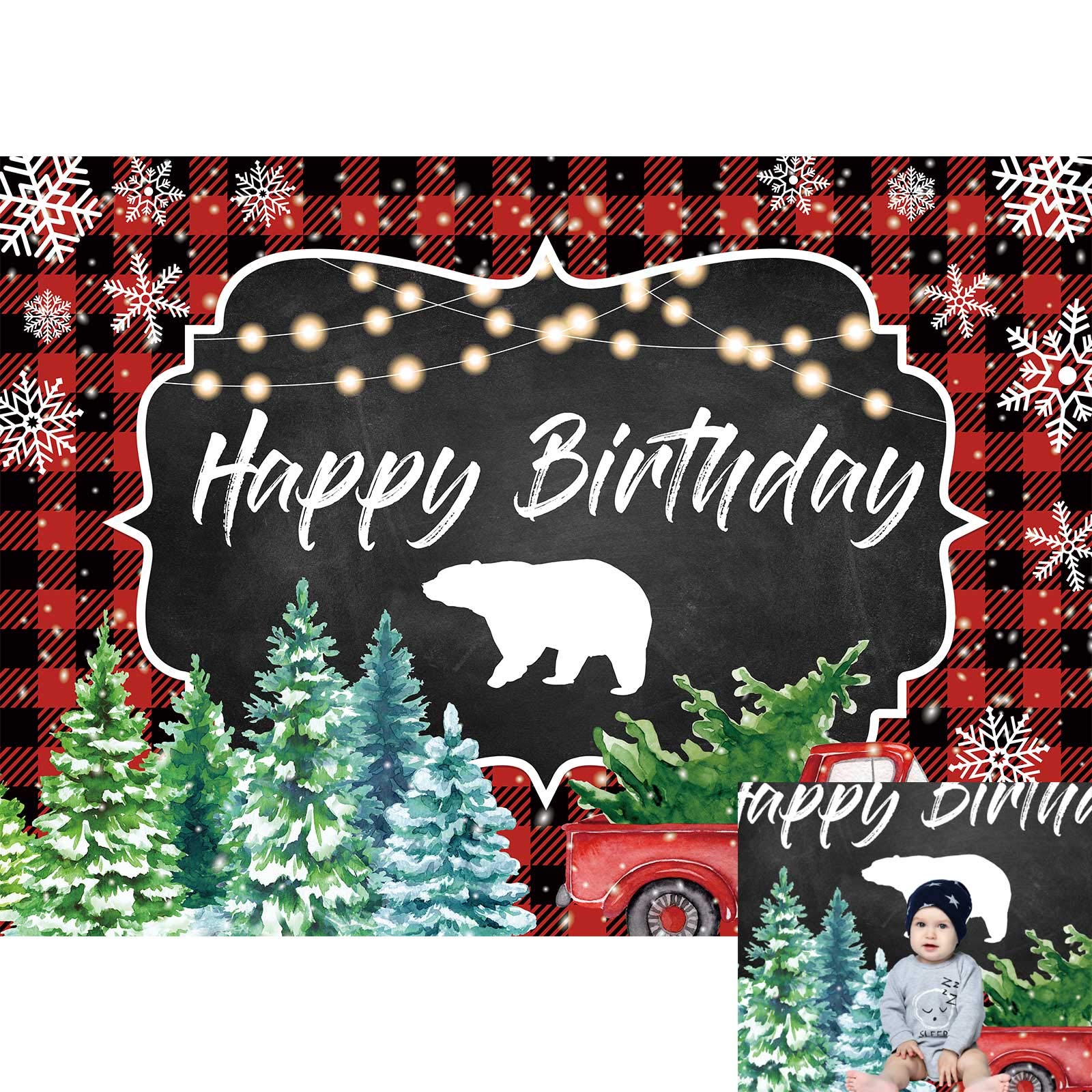 Allenjoy 7x5ft Lumberjack 1st Birthday Backdrop Winter Christmas Red ...