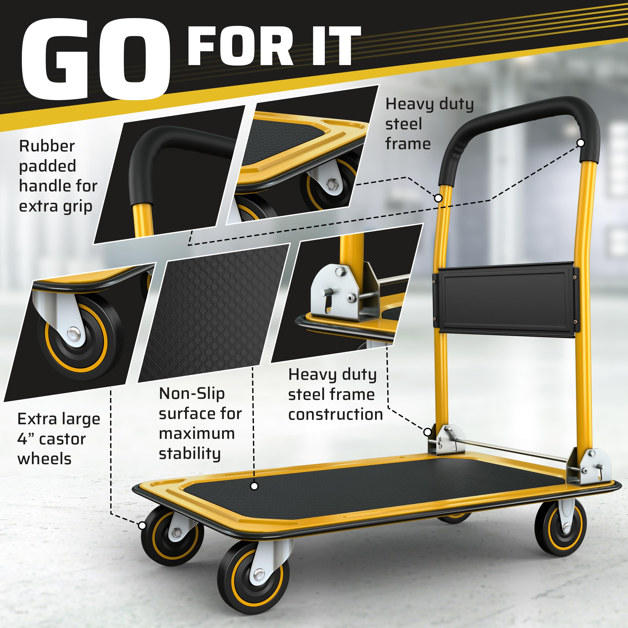 Snapklik.com : Heavy Duty Foldable Push Cart Dolly 330 Lbs Capacity ...