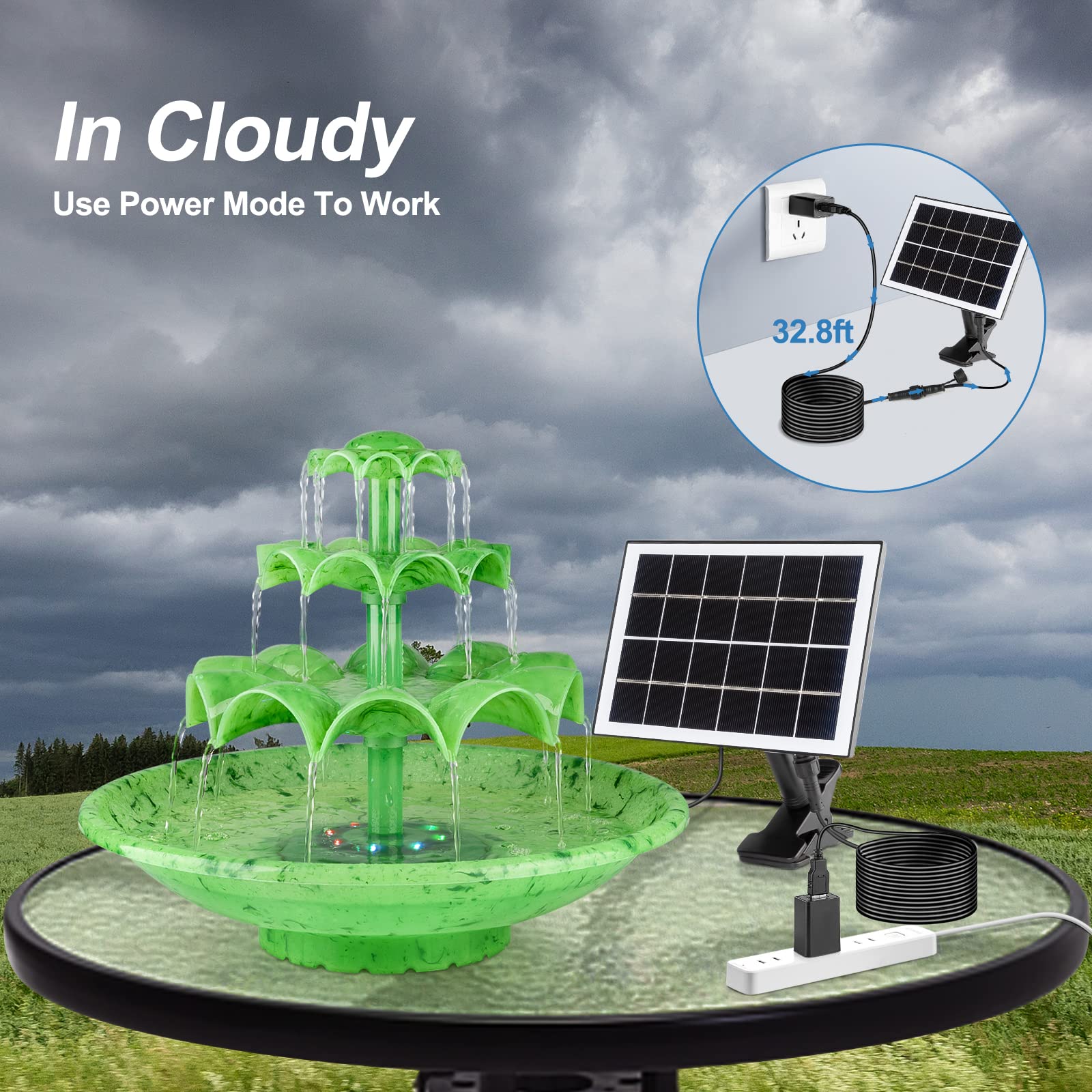 Mademax 3 Tier DIY Solar Fountain with 24-Hours Working and Lights ...