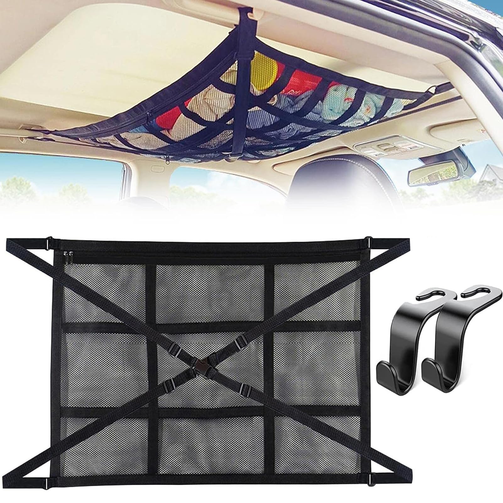 Car Ceiling Cargo Net, Car Roof Storage Organizer 90cmx65cm Space ...