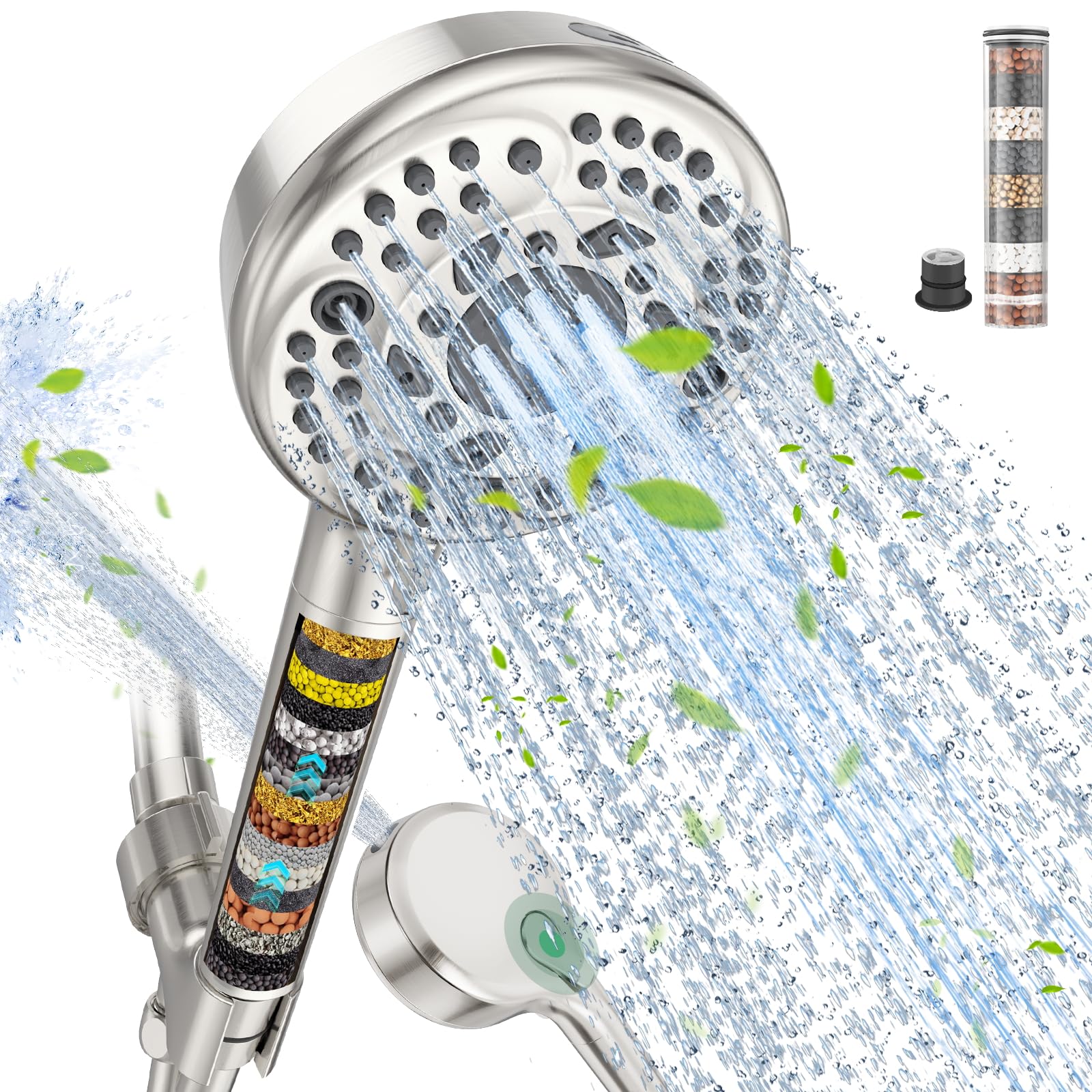 Filtered Shower Head with Handheld, 9-Spray Setting Detachable Shower ...