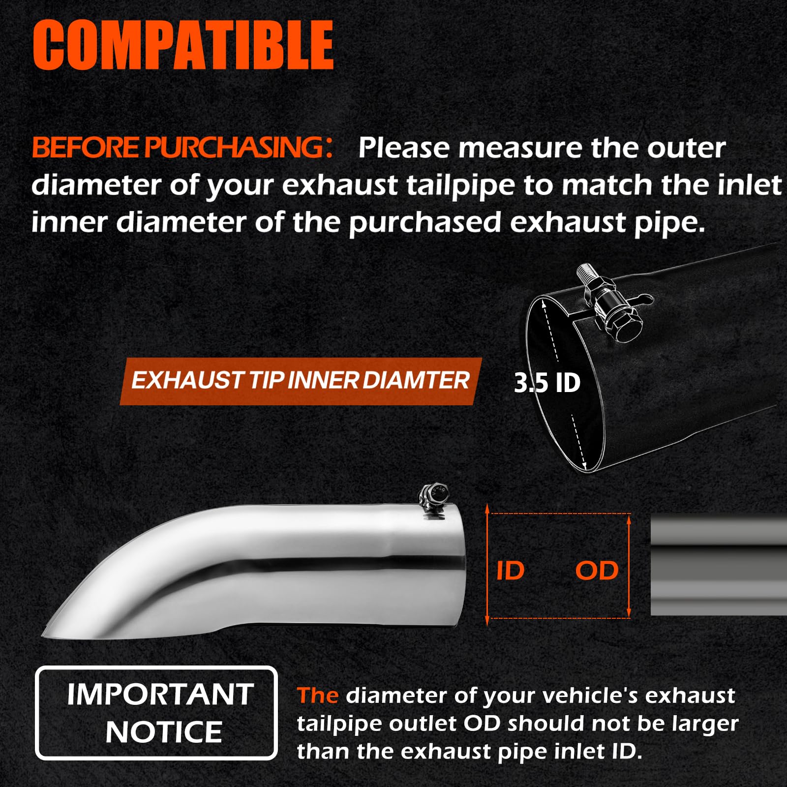 Snapklik.com : Turn Down Exhaust Tip 5" Inlet,5" Inside Diameter Inlet ...