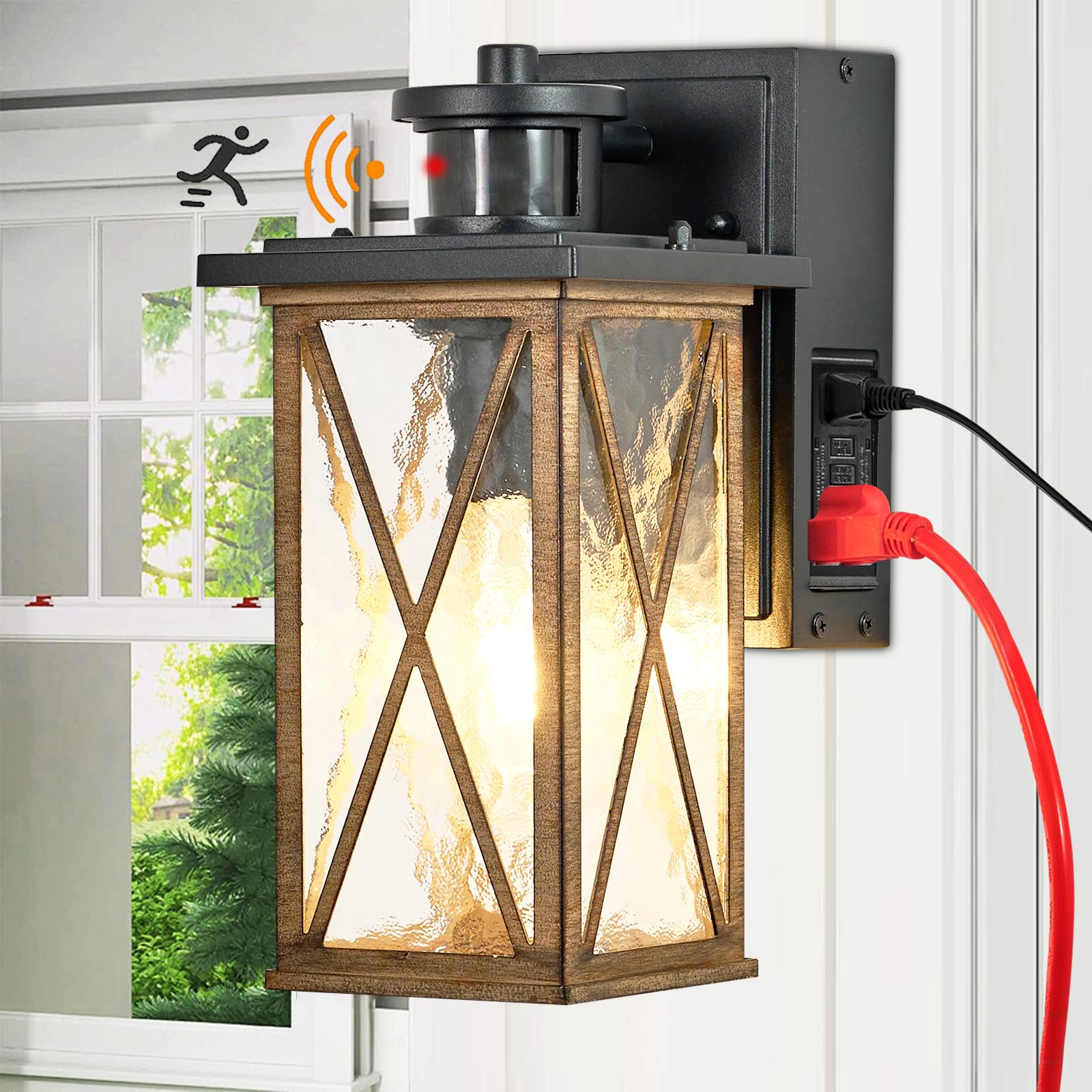 Dusk to Dawn Motion Sensor Outdoor Porch Light with GFCI Outlet,3 ...