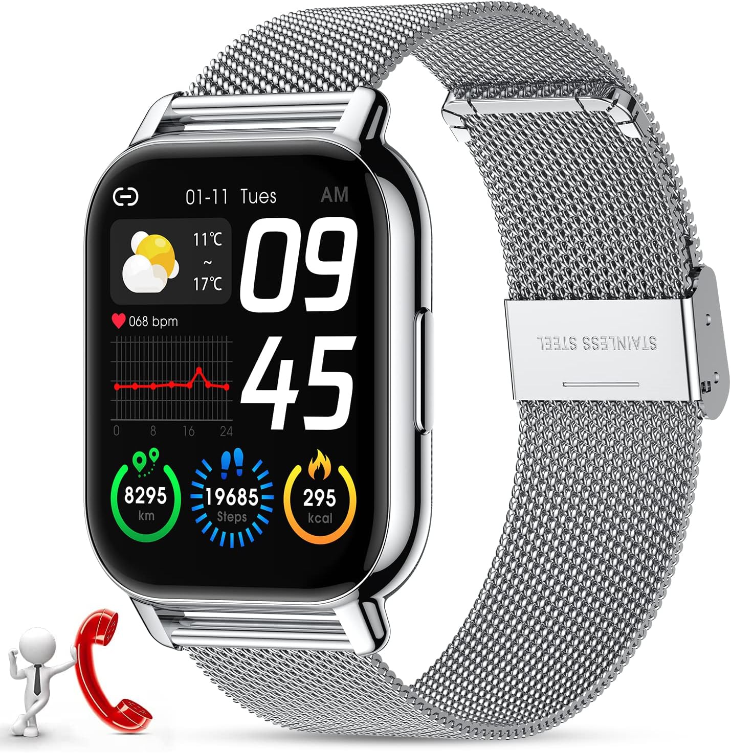 FreshFun Smartwatch Hombre y Mujer, Reloj Inteligente 1.39"in Llamada ...