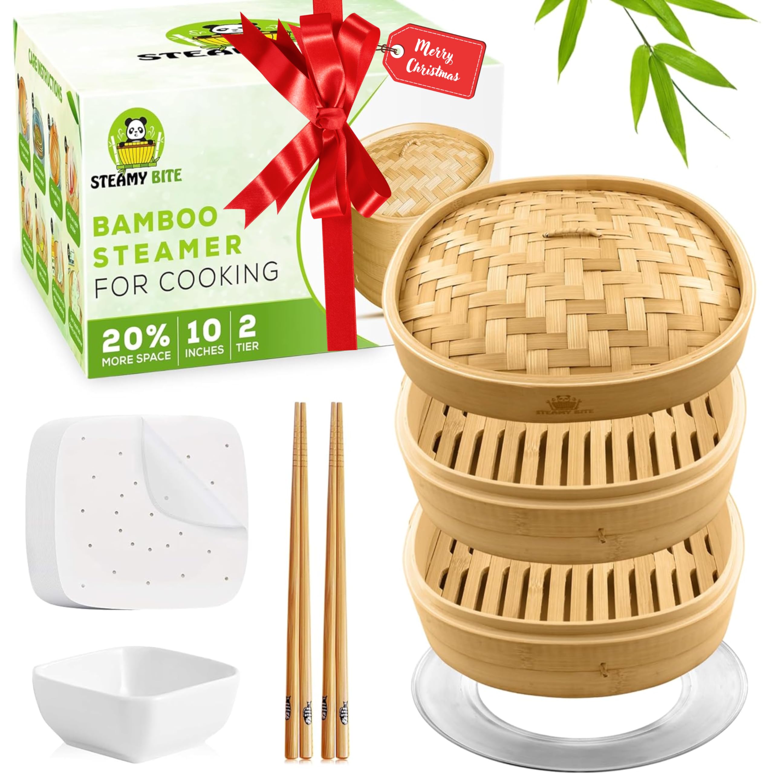 Amazon.com: Bamboo Steamer Basket for Cooking - Improved 10 Inch 2 Tier ...