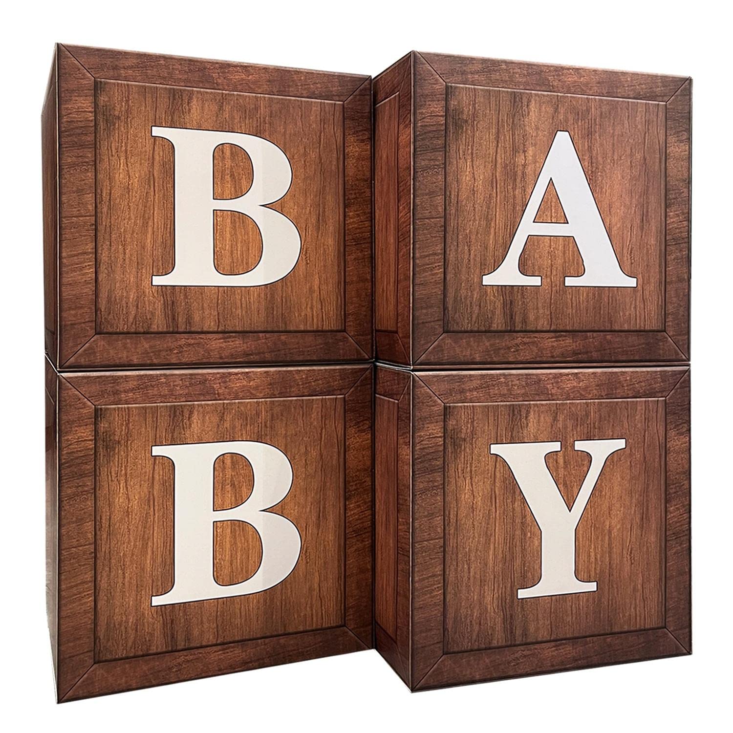 Buy Baby Boxes Blocks with Letters for Baby Shower, Dark Wood Theme for ...