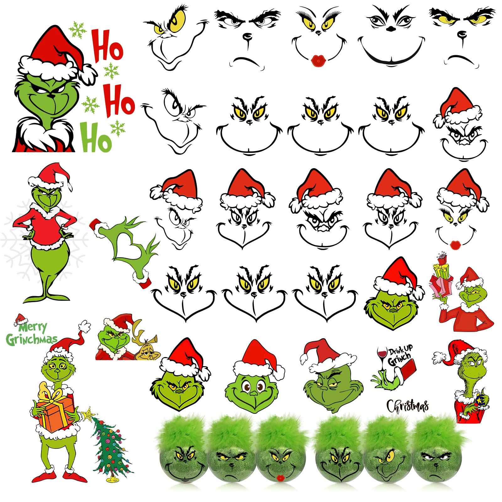 Amazon.com: 30 PCS Green Face Stickers for Crafts Christmas Green ...