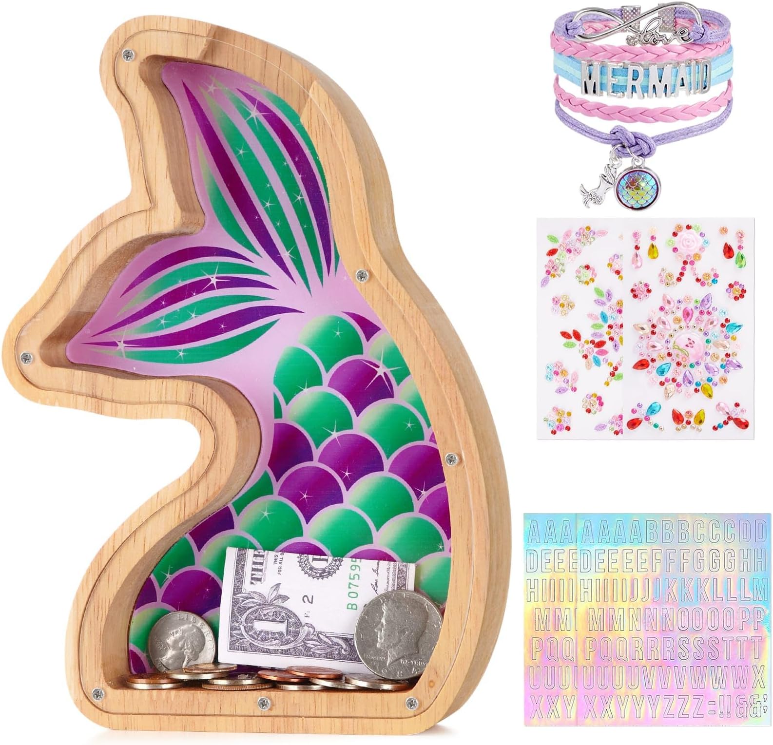 Amazon.com: Truu Design Cute Novelty Iridescent Mermaid Tail Money Bank ...