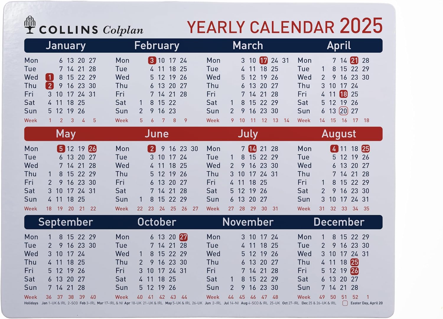 Collins Colplan 2025 - A4 Yearly Desktop Calendar (CDS1-25) - Full Year ...